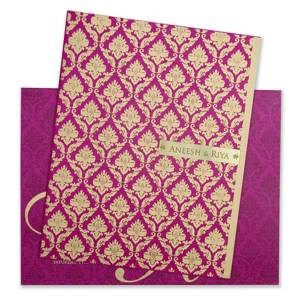 Traditional Designer Indian Wedding Invitation In Pink Golden